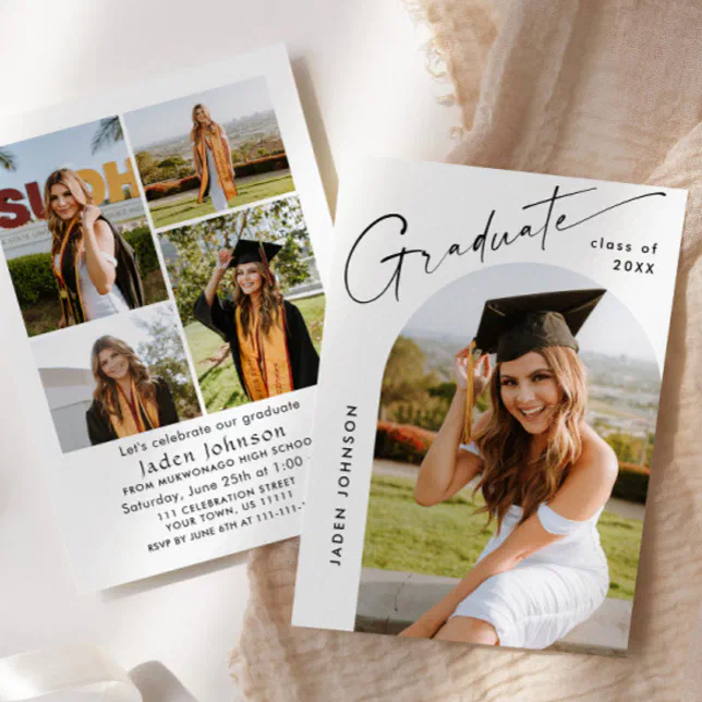 Modern Minimalist Grad 5 PHOTO Graduation Party Invitation | Zazzle