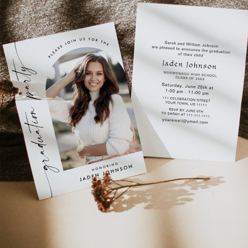 Modern Minimalist Grad PHOTO Graduation Party Invitation | Zazzle