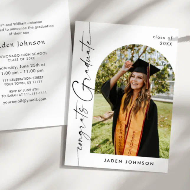 Modern Minimalist Grad PHOTO Graduation Party Invitation | Zazzle