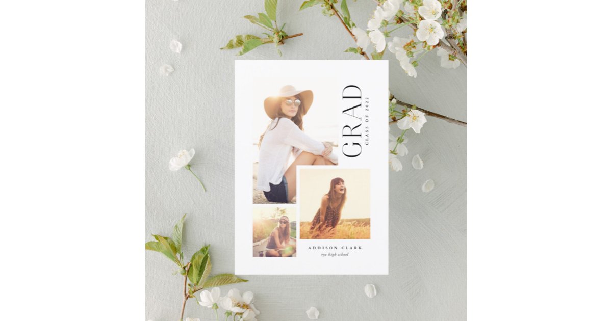 Modern Minimalist Grad Type 3 Photo Collage Announcement | Zazzle