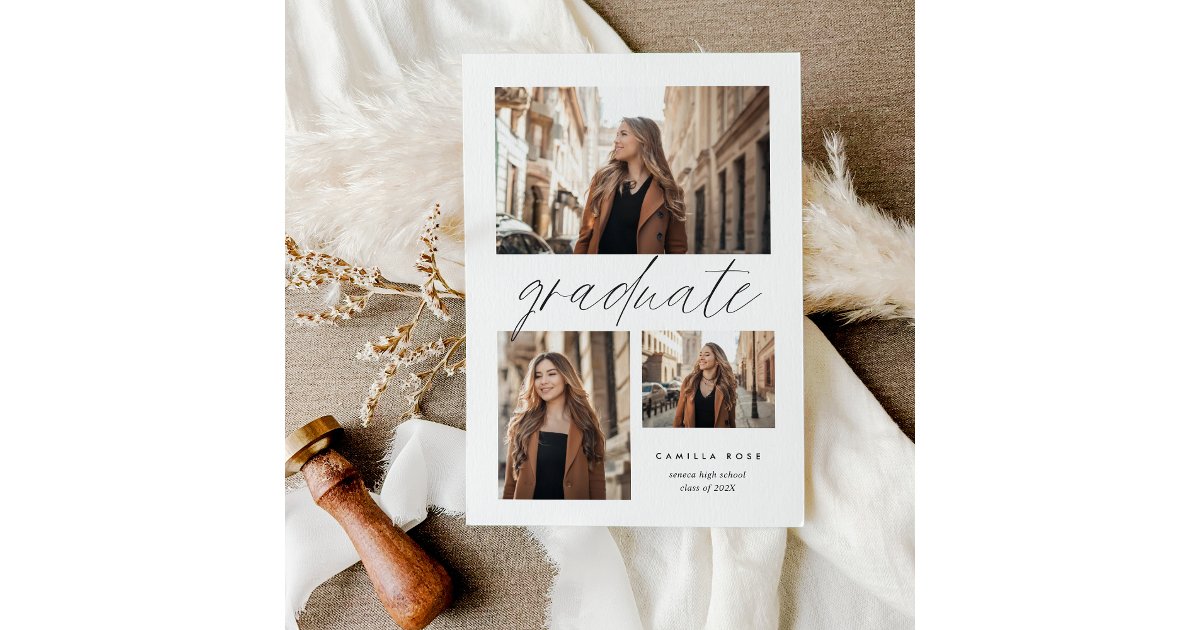 Modern Minimalist Graduation 3 Photo Invitation | Zazzle