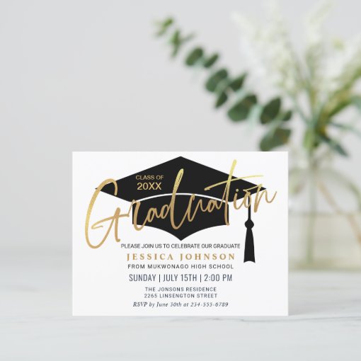 Modern Minimalist Graduation Party Invitation Postcard | Zazzle