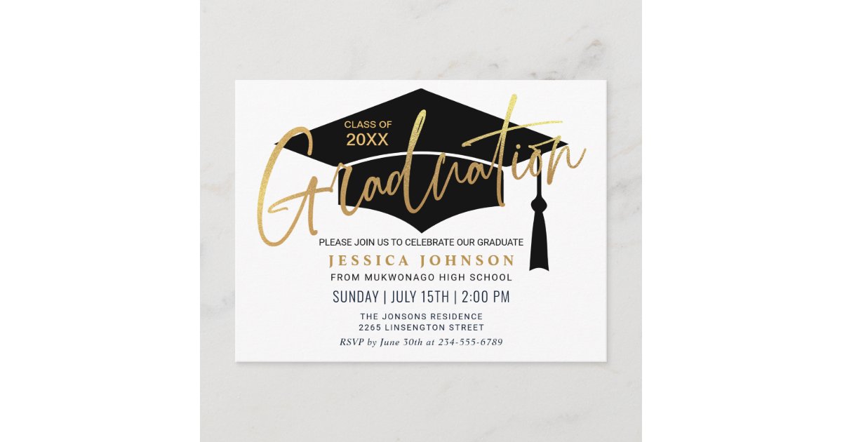 Modern Minimalist Graduation Party Invitation Postcard | Zazzle