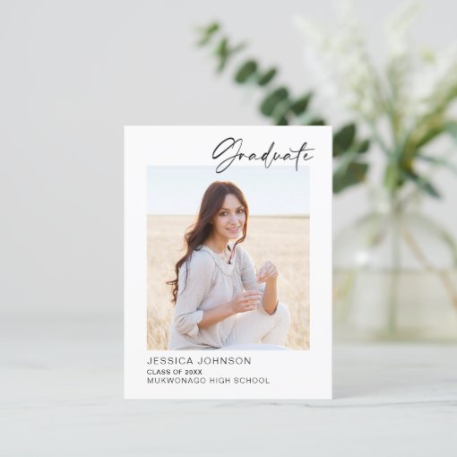 Modern Minimalist Graduation Party PHOTO Announcement Postcard | Zazzle