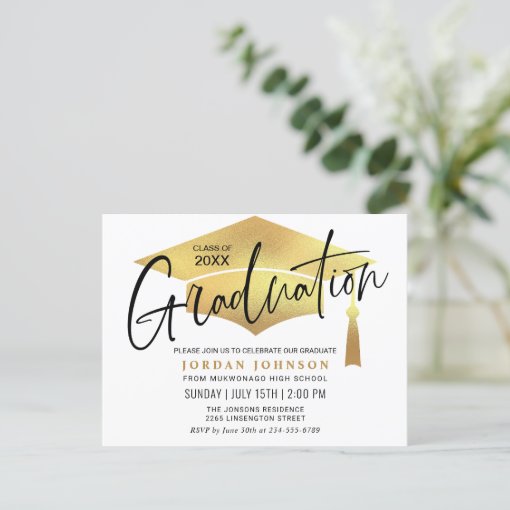 Modern Minimalist Graduation Party QR code Announcement Postcard | Zazzle