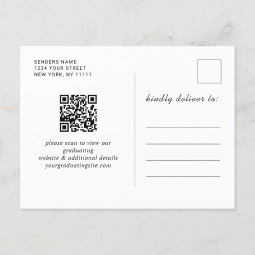 Modern Minimalist Graduation Party QR code Announcement Postcard | Zazzle