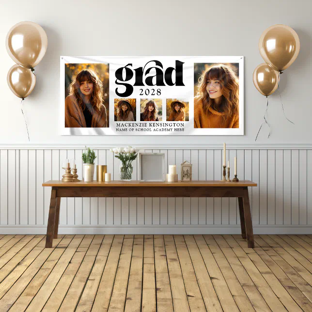 Modern Minimalist Graduation Photo Collage Banner | Zazzle