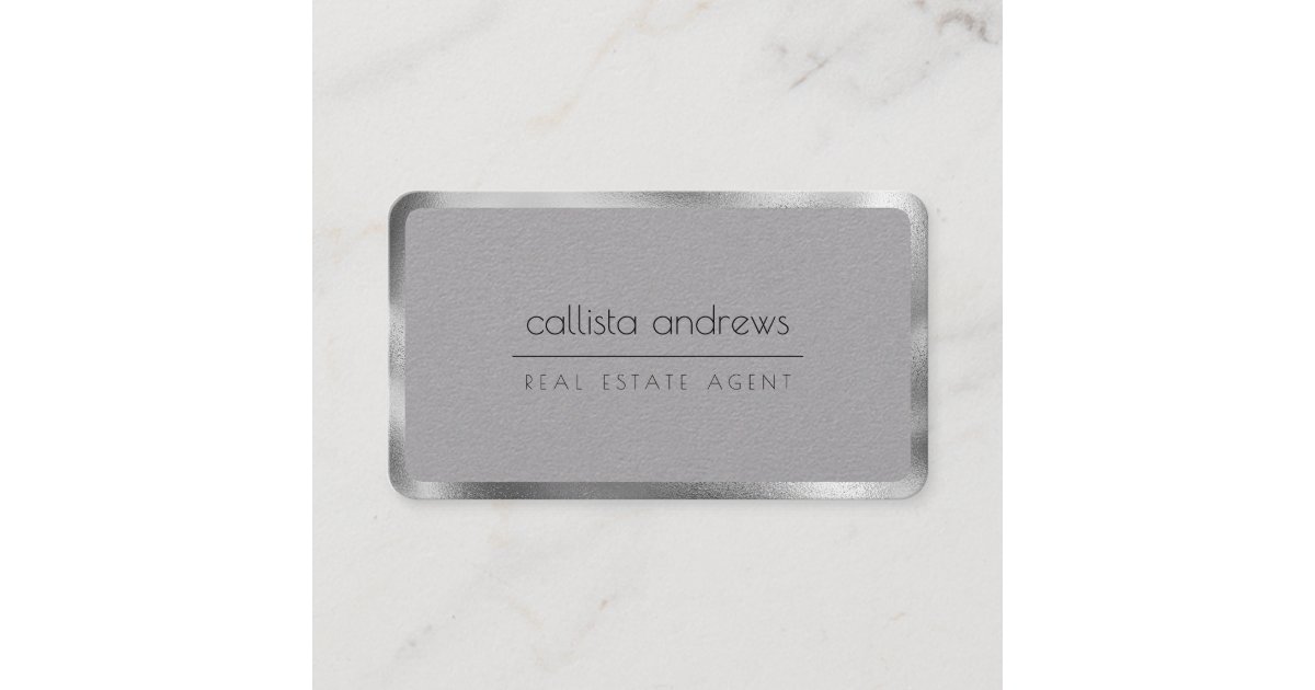 Modern Minimalist Gray Silver Border Professional Business Card | Zazzle