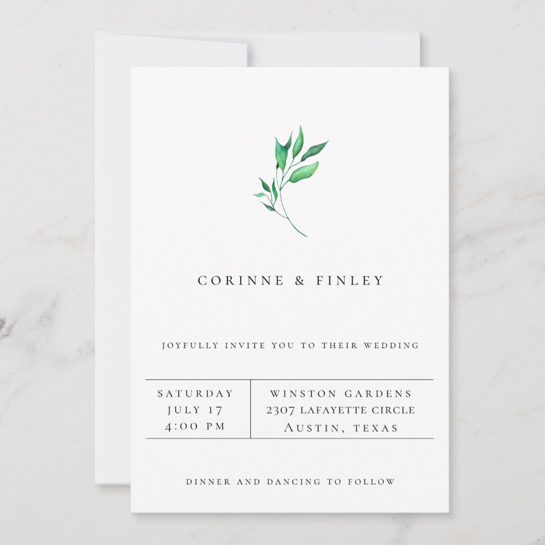 Modern Minimalist Greenery Wedding Invitation | Zazzle