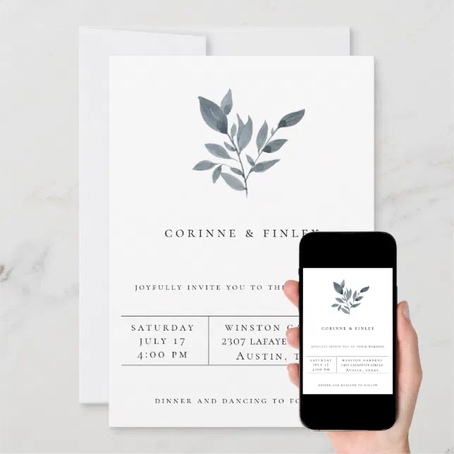 Modern Minimalist Greenery Wedding Invitation | Zazzle