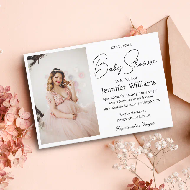 modern minimalist handwriting photo baby shower invitation | Zazzle