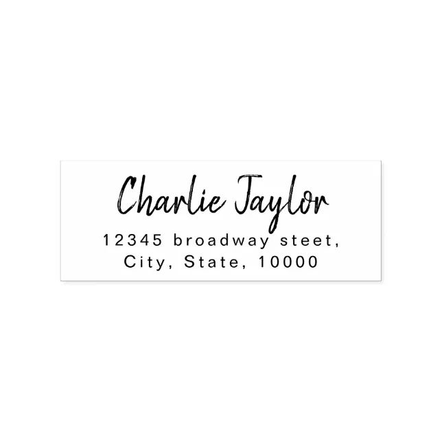 Modern minimalist handwritten script address rubber stamp | Zazzle
