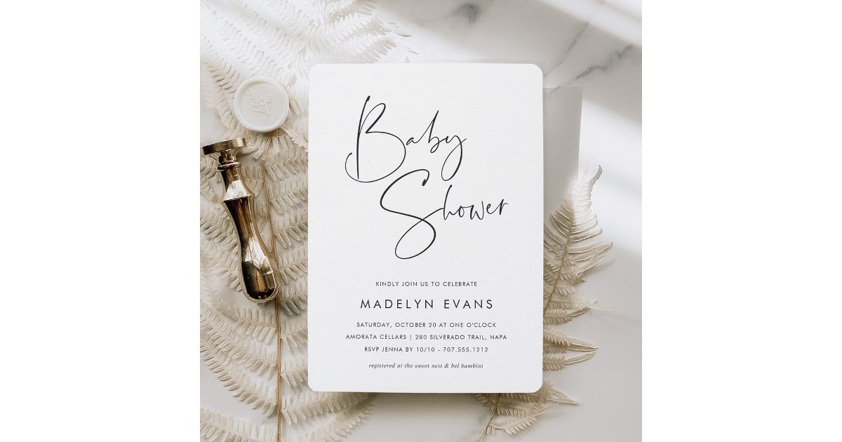 Modern Minimalist Handwritten Script Baby Shower Invitation | Zazzle