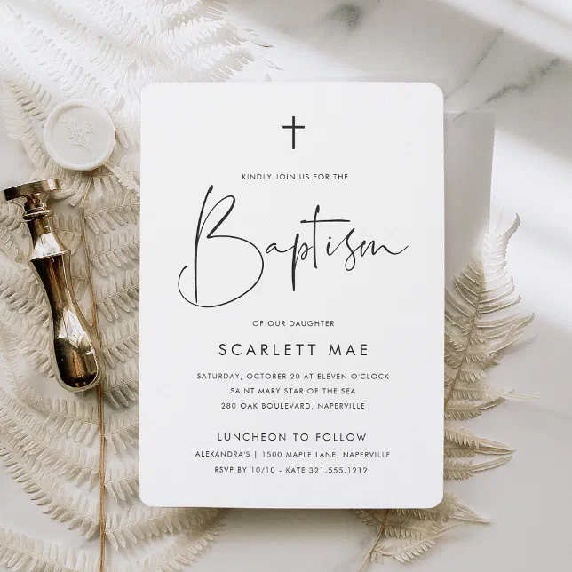 Modern Minimalist Handwritten Script Baptism Invitation | Zazzle