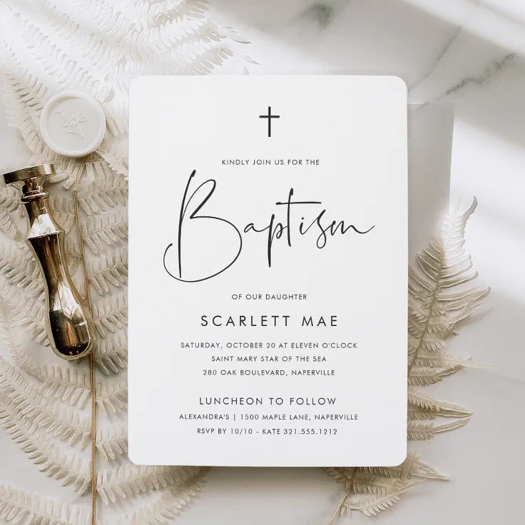 Modern Minimalist Handwritten Script Baptism Invitation | Zazzle
