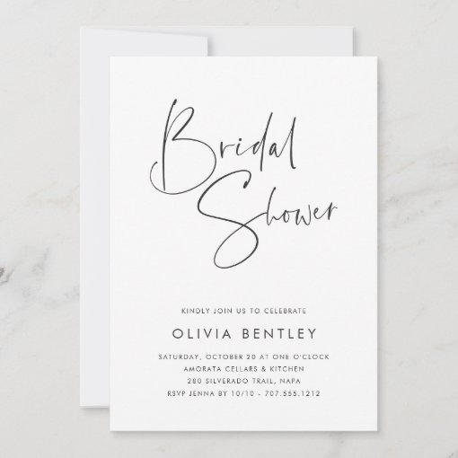 Modern Minimalist Handwritten Script Bridal Shower Invitation | Zazzle