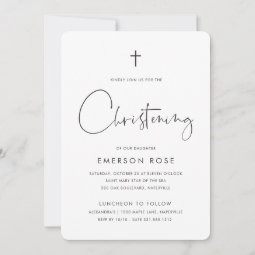 Modern Minimalist Handwritten Script Christening Invitation | Zazzle