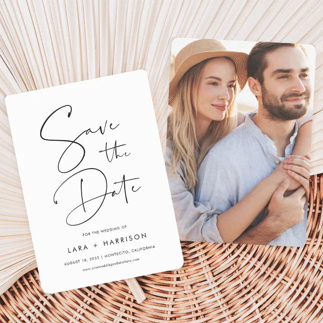 Modern Minimalist Handwritten Script Photo Save The Date | Zazzle