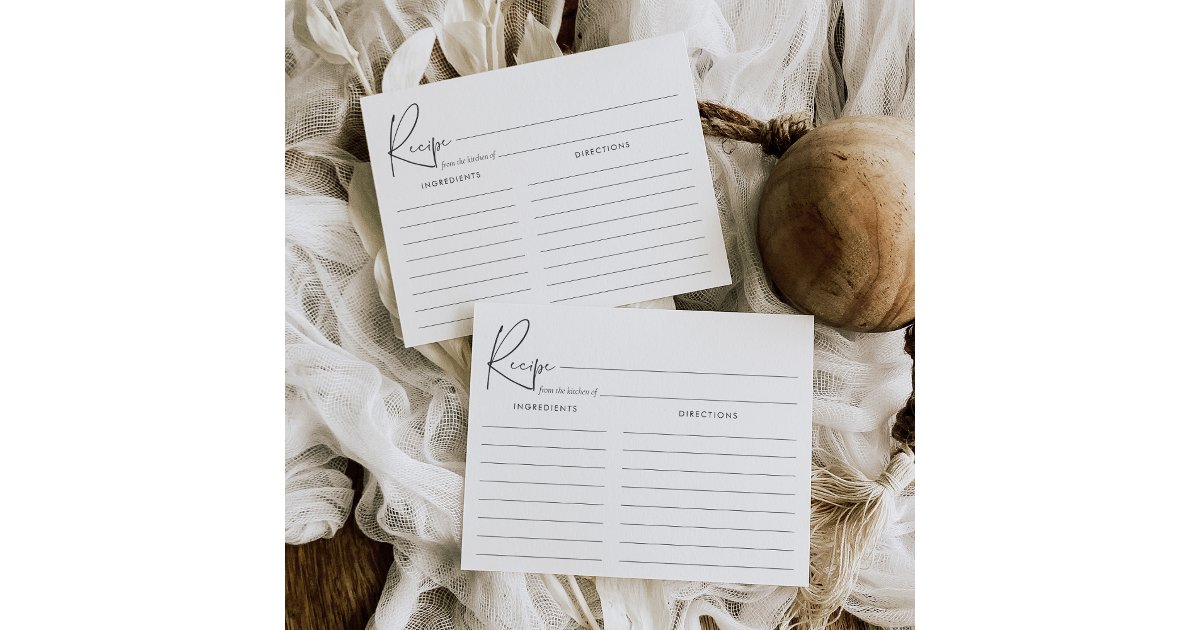 Modern Minimalist Handwritten Script Recipe Card | Zazzle