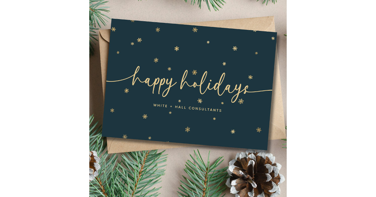 Modern Minimalist Happy Holidays Script Business Holiday Postcard | Zazzle