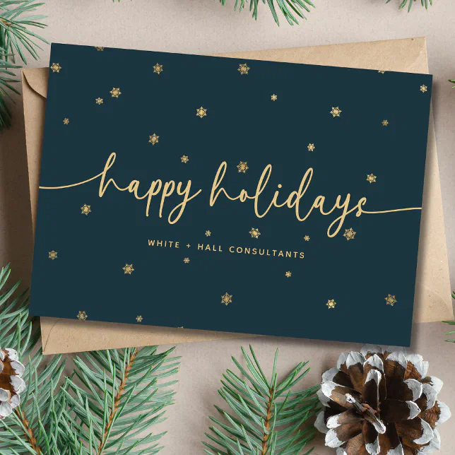 Modern Minimalist Happy Holidays Script Business Holiday Postcard | Zazzle