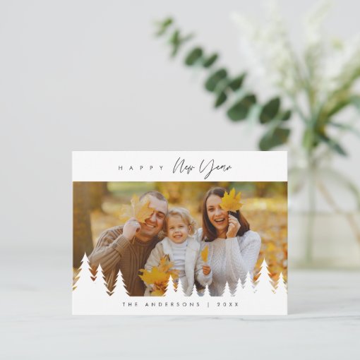 Modern Minimalist, Happy New Year Family Photo Postcard | Zazzle