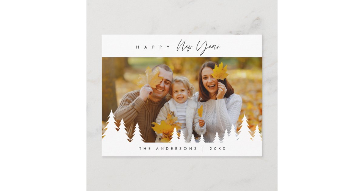 Modern Minimalist, Happy New Year Family Photo Postcard | Zazzle