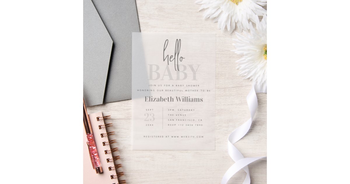 Modern Minimalist Hello Baby Shower Vellum Invitations | Zazzle
