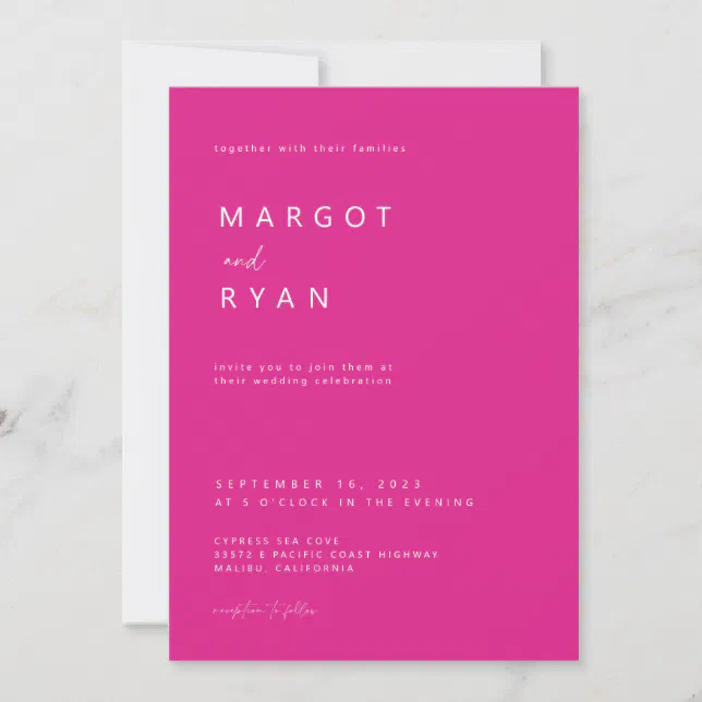 Modern Minimalist Hot Pink Wedding Invitation | Zazzle