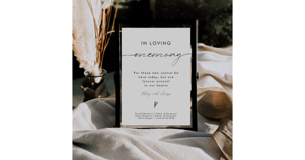 Modern Minimalist In Loving Memory Wedding Sign | Zazzle