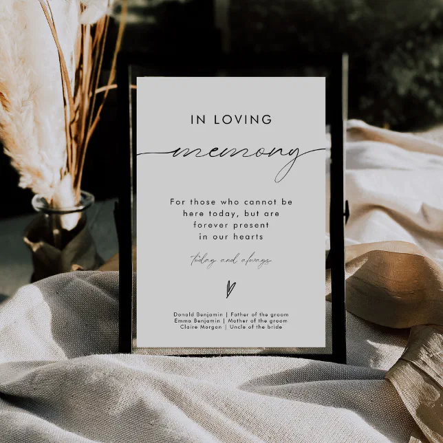 Modern Minimalist In Loving Memory Wedding Sign | Zazzle
