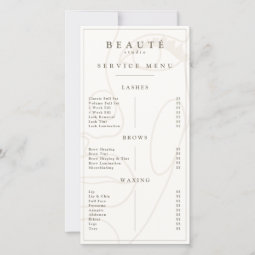 Modern Minimalist Ivory/Neutral Lash & Brow Menu | Zazzle