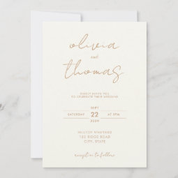 Modern Minimalist Ivory Tan Wedding Invitation | Zazzle