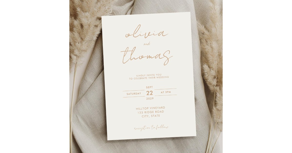 Modern Minimalist Ivory Tan Wedding Invitation | Zazzle