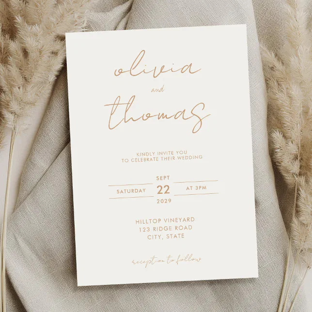 Modern Minimalist Ivory Tan Wedding Invitation | Zazzle
