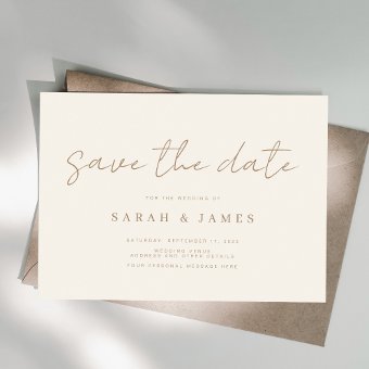 Modern Minimalist Ivory Tan Wedding Save The Date | Zazzle