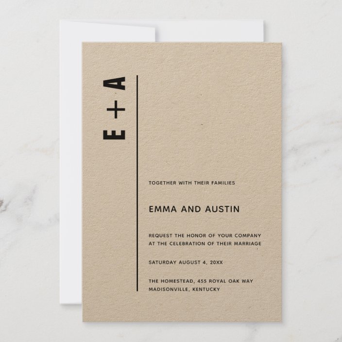 Modern Minimalist Kraft Bold Initials Wedding Invitation | Zazzle.com