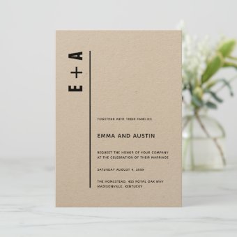 Modern Minimalist Kraft Bold Initials Wedding Invitation | Zazzle