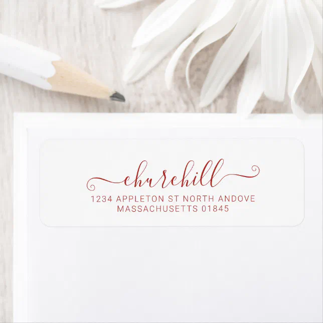 Modern Minimalist Last Name Script Calligraphy Red Label | Zazzle