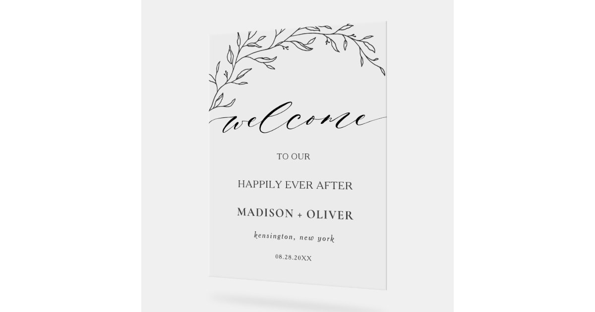 Modern Minimalist Laurel Branch Wedding Welcome Acrylic Sign | Zazzle
