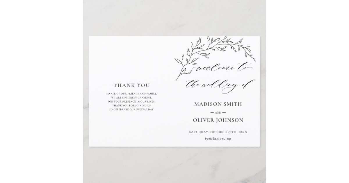 Modern Minimalist Laurel Folded Wedding Program | Zazzle