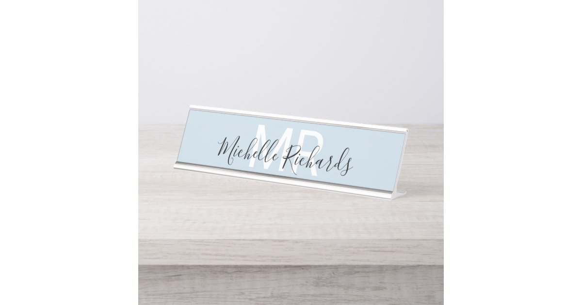 Modern minimalist light blue name monogram desk name plate | Zazzle