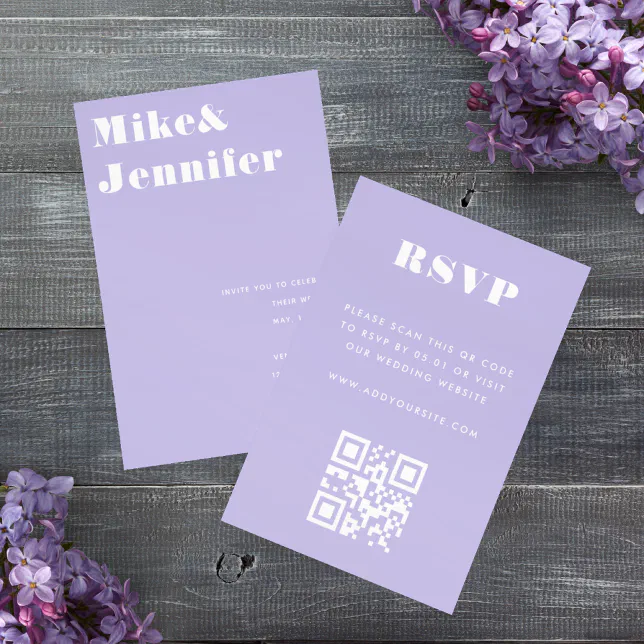 Modern Minimalist Lilac Lavender Qr Code RSVP Invitation | Zazzle