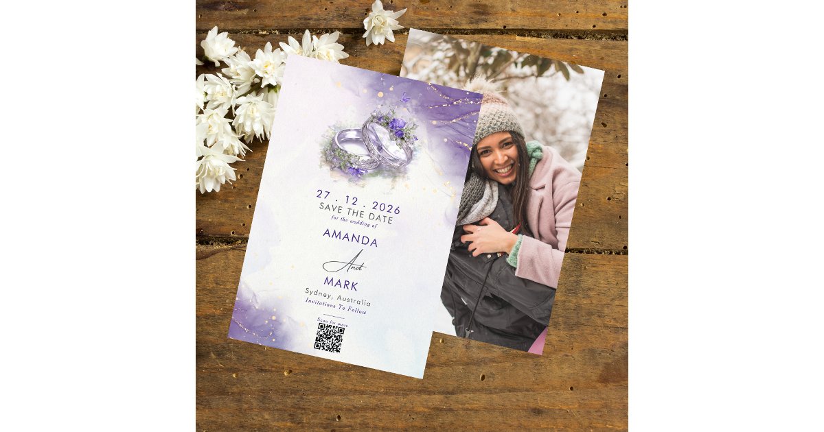 Modern Minimalist Lilac QR Code Save the date Invitation | Zazzle