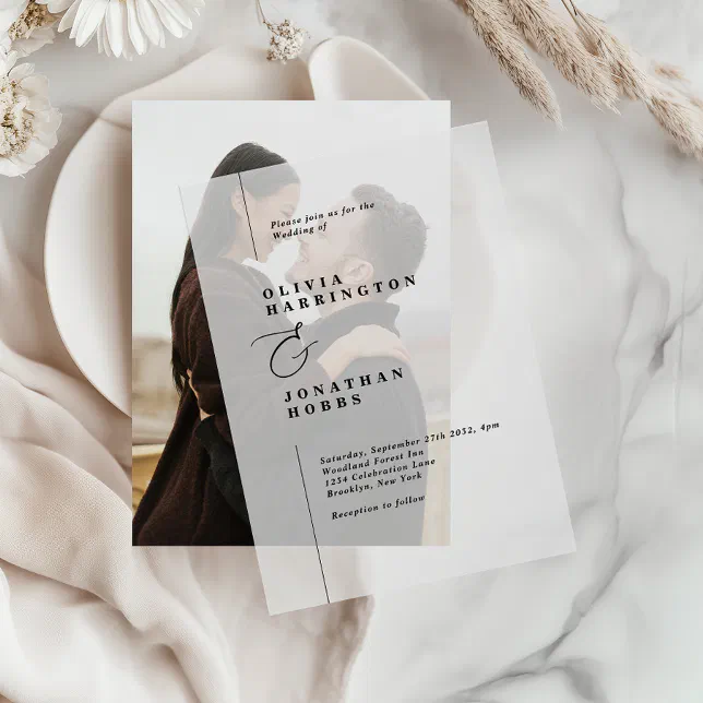 Modern Minimalist Line Border Wedding Vellum Invitations | Zazzle