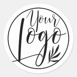 Modern minimalist Logo branding black white Classic Round Sticker | Zazzle