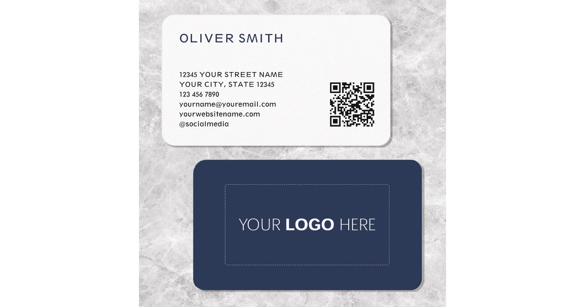 Modern Minimalist Logo QR Code Deep Blue Business Card | Zazzle