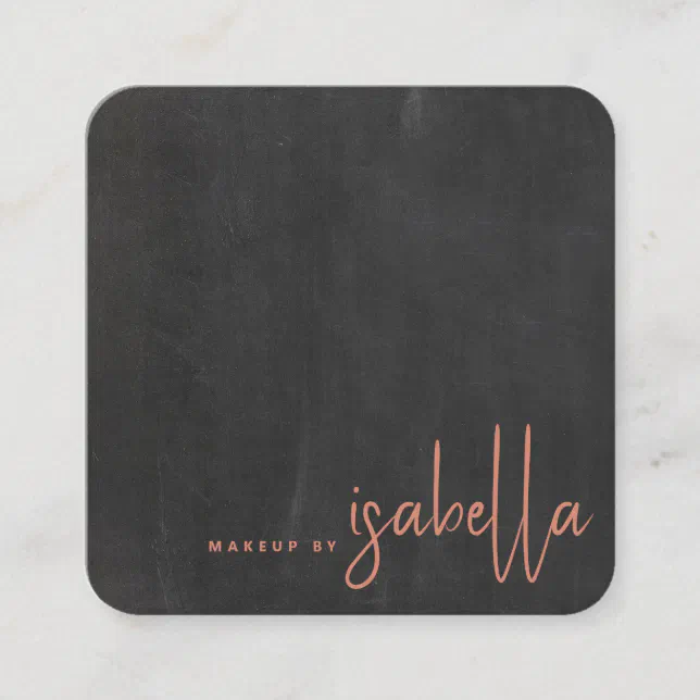 Modern Minimalist Makeup Artist Script Name Black Square Business Card ...