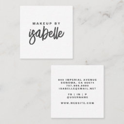 Modern Minimalist Makeup Artist Script Square Business Card | Zazzle