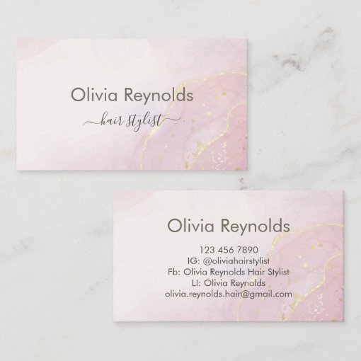 Modern Minimalist Marble Texture Pink Gold Business Card | Zazzle
